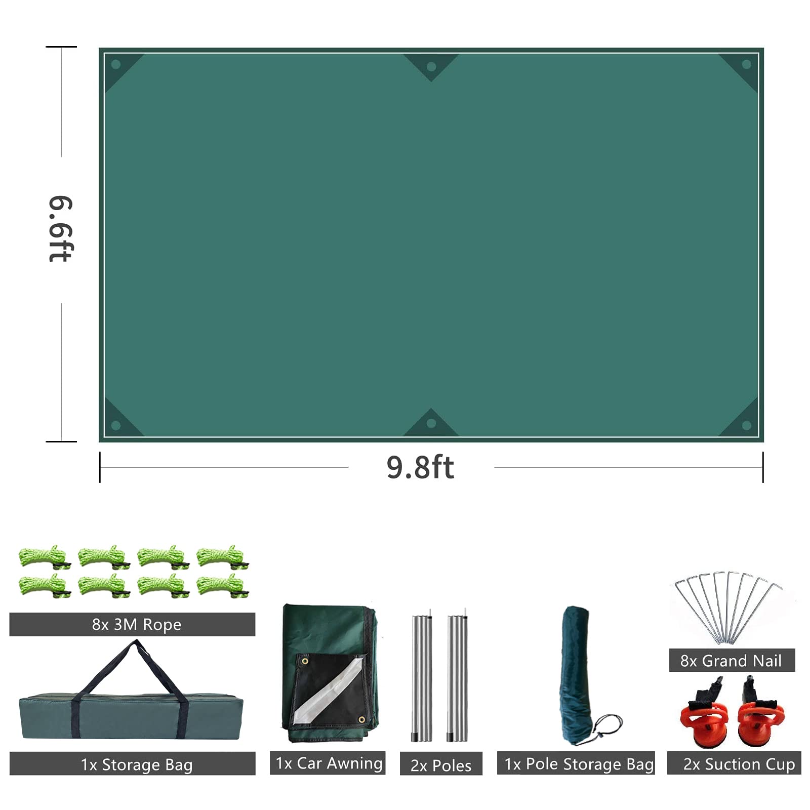 Slan Arrow Versatility Car Awning Camping Car Tail Tent Waterproof Shed 210D Silver Coated Oxford Cloth Tent for Outdoor Activities Like Camping Mountaineering Fishing for Vehicles SUV RV (Green)