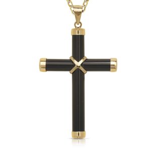 jewelryweb 14k yellow gold 16-inch black onyx cross pendant necklace (20mm x 35mm) (black)