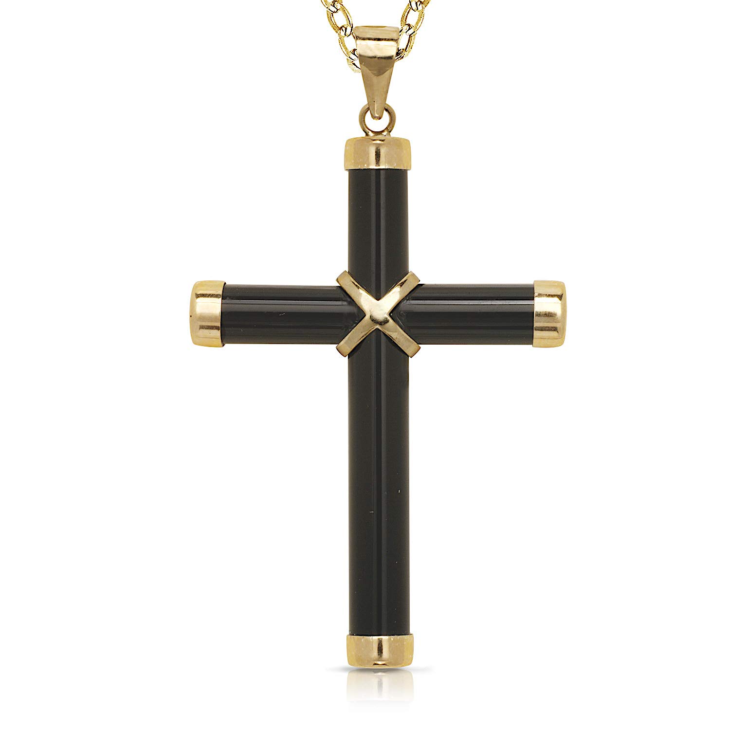 JewelryWeb 14k Yellow Gold 16-inch Black Onyx Cross Pendant Necklace (20mm x 35mm) (Black)