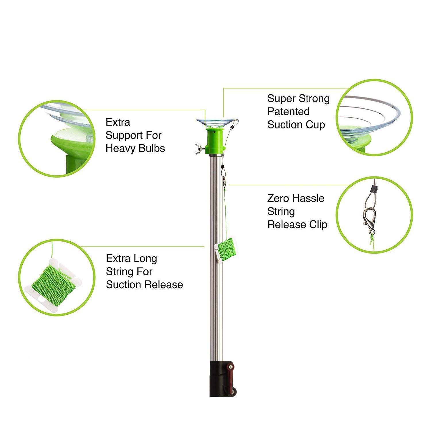 STAUBER Best Bulb Changer (Green, with 9 ft Pole, Large Suction)