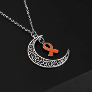 BEKECH Multiple Sclerosis MS Awareness Gift Orange Ribbon Crescent Moon Charm ADHD Awareness Necklace for MS Warrior