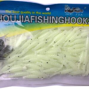 100Pcs 4.8cm Soft Fishing Lure Baits, Luminous Shrimp Fishing Lure, Shad Baits Worm Glow, Simulated Scented Micro Bait for Bass Trout Crappie, Freshwater Saltwater Fishing, Fishing Gears Accessories