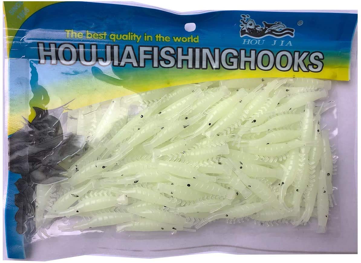 100Pcs 4.8cm Soft Fishing Lure Baits, Luminous Shrimp Fishing Lure, Shad Baits Worm Glow, Simulated Scented Micro Bait for Bass Trout Crappie, Freshwater Saltwater Fishing, Fishing Gears Accessories