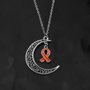 BEKECH Multiple Sclerosis MS Awareness Gift Orange Ribbon Crescent Moon Charm ADHD Awareness Necklace for MS Warrior