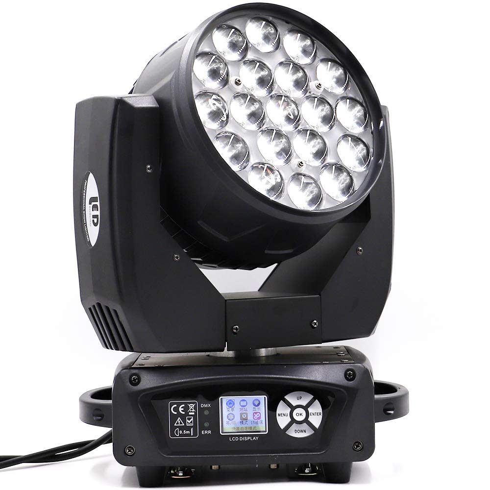 19x15W Zoom Beam Wash Moving Head Light for Stage Lighting Effect with RGBW 4in1 LED and DMX Control Dj Disco and Nightclub (1Pack)