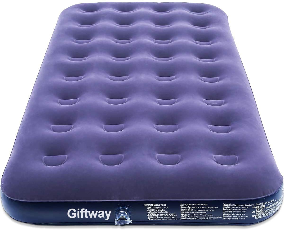 GiftWay Twin Size Camping Air Mattress - 9" Raised Inflatable Mattress Portable Comfort Flocked Blow Up Airbed with Patch Kit - Air Bed for Guests/Home/Travel/Housewarming Gifts