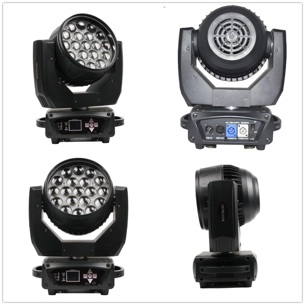 19x15W Zoom Beam Wash Moving Head Light for Stage Lighting Effect with RGBW 4in1 LED and DMX Control Dj Disco and Nightclub (1Pack)