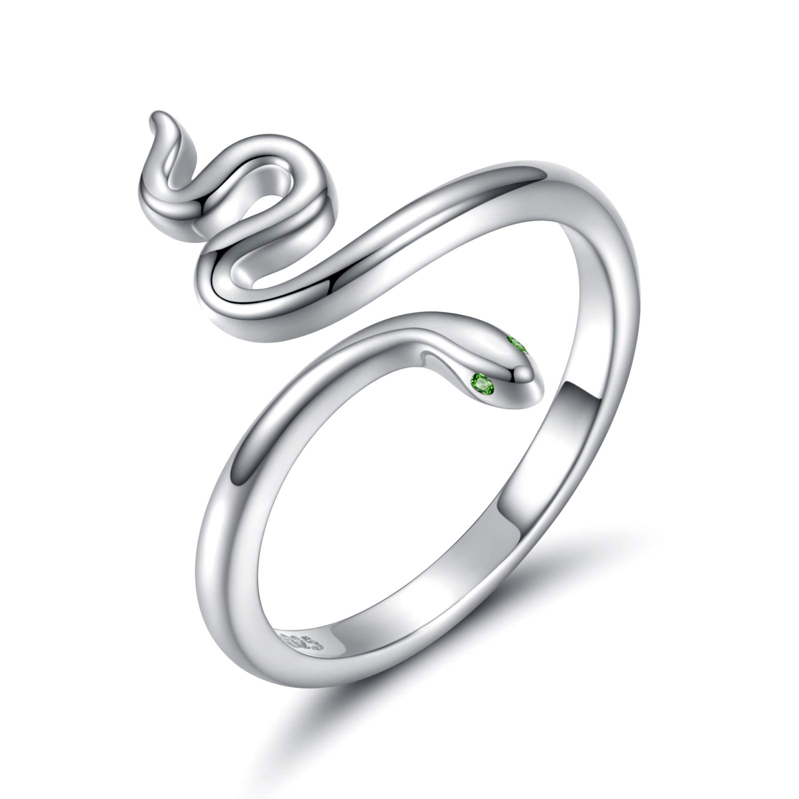 Mic Tai 925 Sterling Silver Snake Ring for Women Adjustable Thumb Jewelry Green Rings Gifts (Silver)