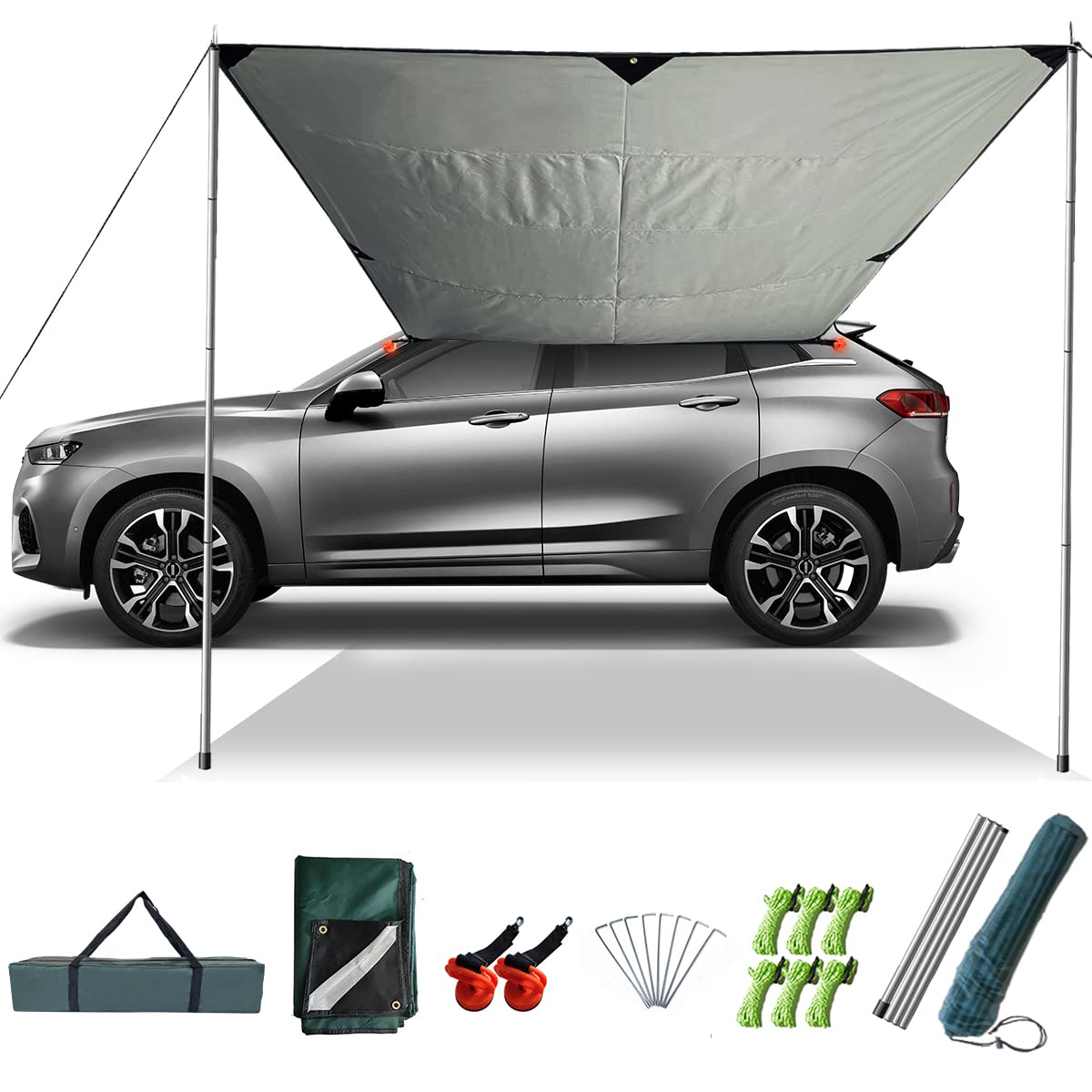 Slan Arrow Versatility Car Awning Camping Car Tail Tent Waterproof Shed 210D Silver Coated Oxford Cloth Tent for Outdoor Activities Like Camping Mountaineering Fishing for Vehicles SUV RV (Green)