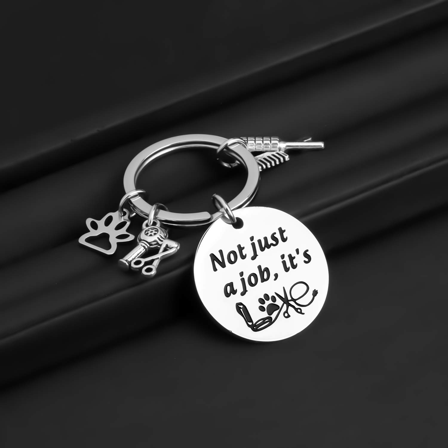 ENSIANTH Dog Groomer Keychain Pet Groomer Gift Not just a Job It's Love Paw Print Love Charm Keychain Gift for Pet Groomer Dog Hairdresser (Not just a Job)