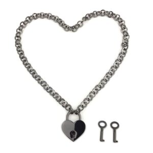 succuba padlock necklace chain collar choker with two keys and box for women and men (b, 16)