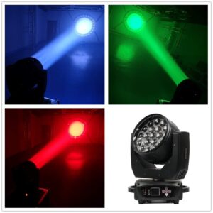 19x15W Zoom Beam Wash Moving Head Light for Stage Lighting Effect with RGBW 4in1 LED and DMX Control Dj Disco and Nightclub (1Pack)