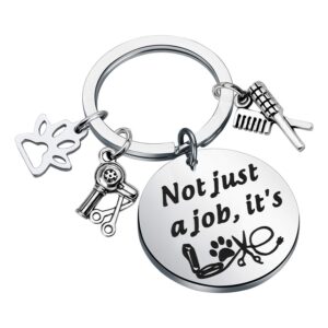 ensianth dog groomer keychain pet groomer gift not just a job it's love paw print love charm keychain gift for pet groomer dog hairdresser (not just a job)