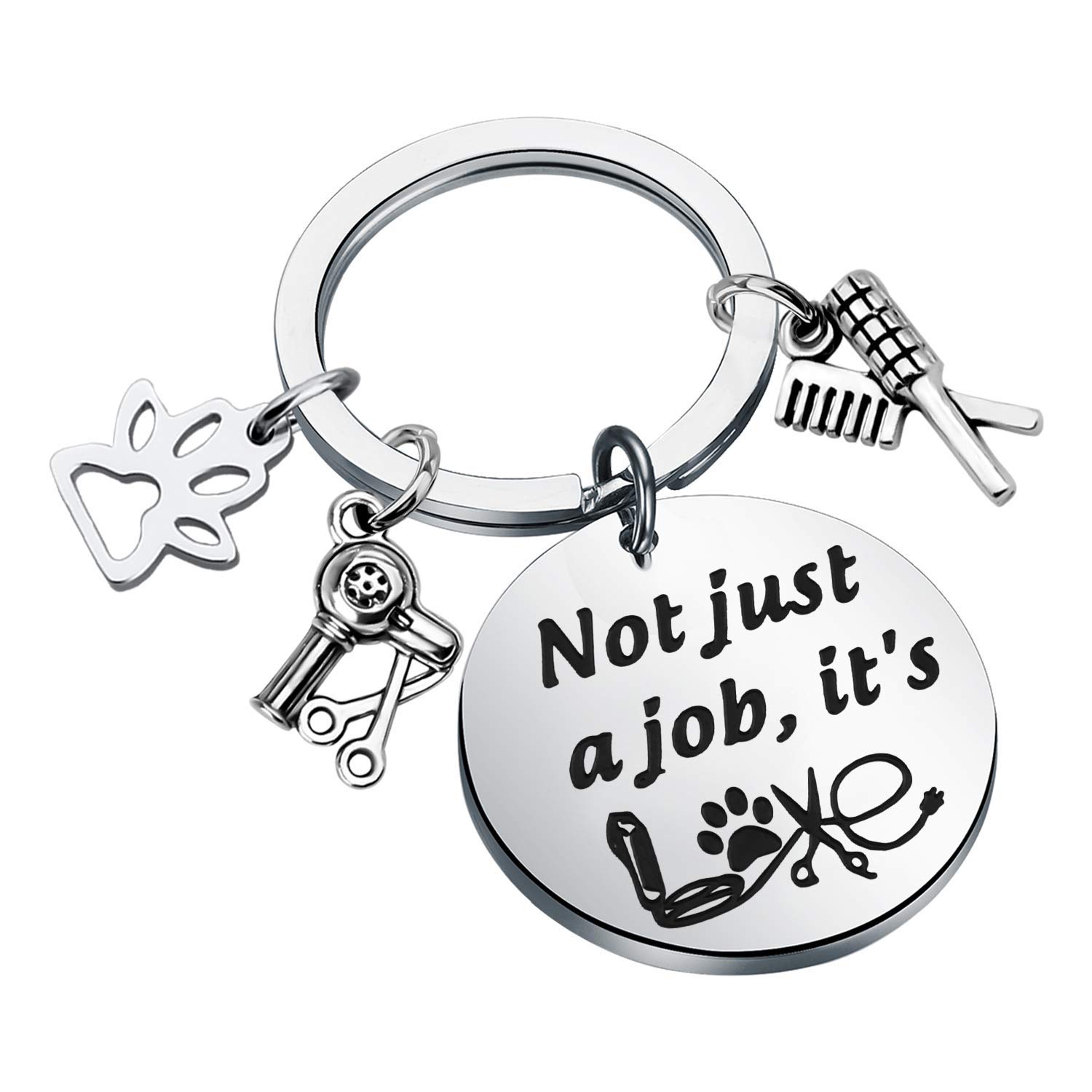 ENSIANTH Dog Groomer Keychain Pet Groomer Gift Not just a Job It's Love Paw Print Love Charm Keychain Gift for Pet Groomer Dog Hairdresser (Not just a Job)