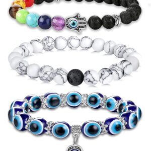 PANSHI Evil Eye Bracelets Chakra Crystal Beaded Bracelet Jewelry Ojo Protection Birthday Gifts for Women (Hamsa Hand)