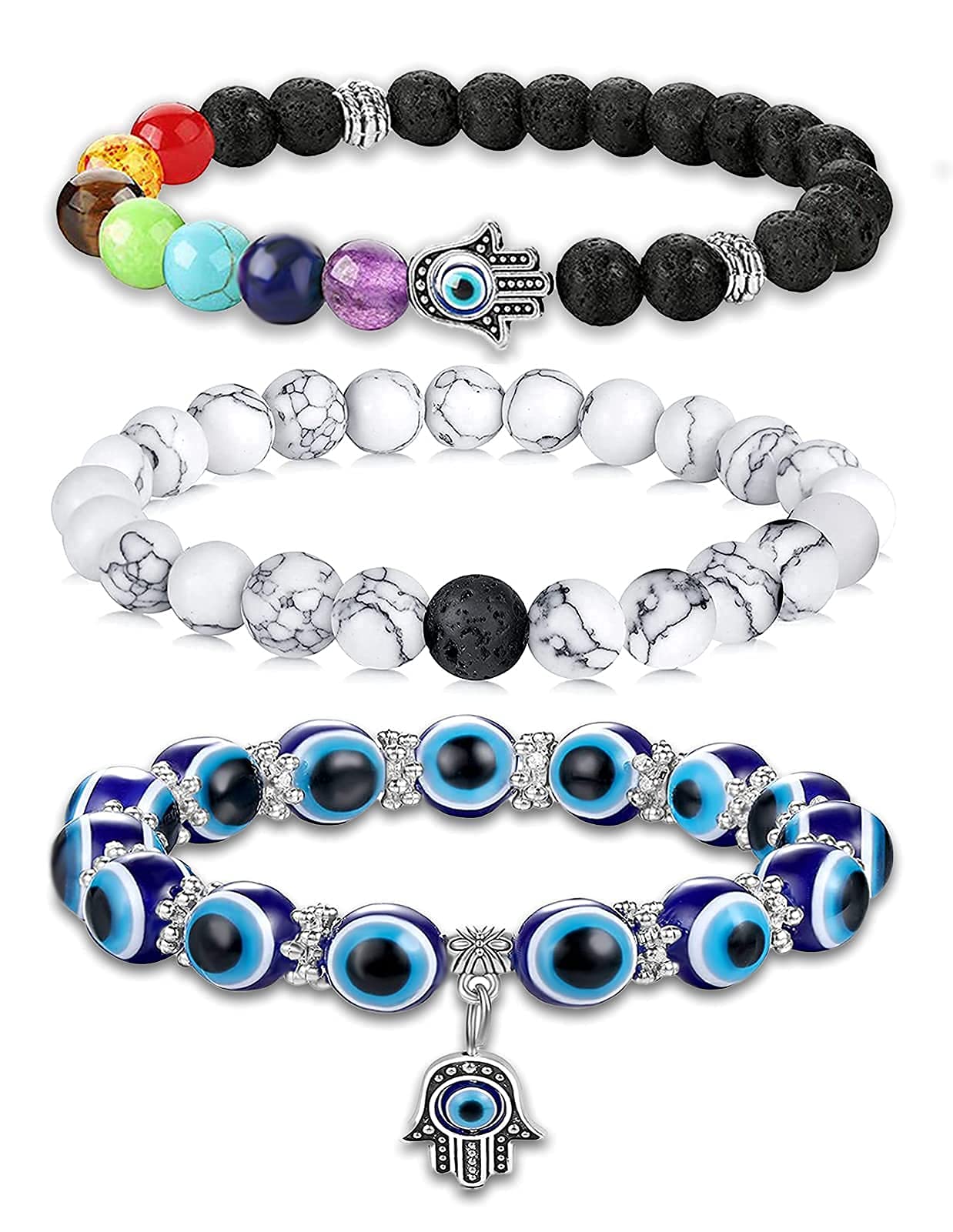 PANSHI Evil Eye Bracelets Chakra Crystal Beaded Bracelet Jewelry Ojo Protection Birthday Gifts for Women (Hamsa Hand)