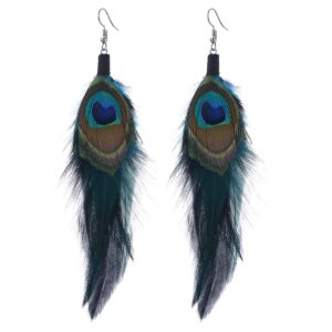 winssigma long feather earrings for women bohemian dangle earrings lightweight feather statement earrings handmade jewelry(blue)