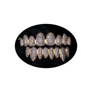 14k Iced 1.2 ct CZ Set 8 Teeth Joker Gold Grillz for Mouth Top Bottom Hip Hop Teeth Grills for Teeth Mouth Grillz for Mouth Top Bottom Set (Gold)