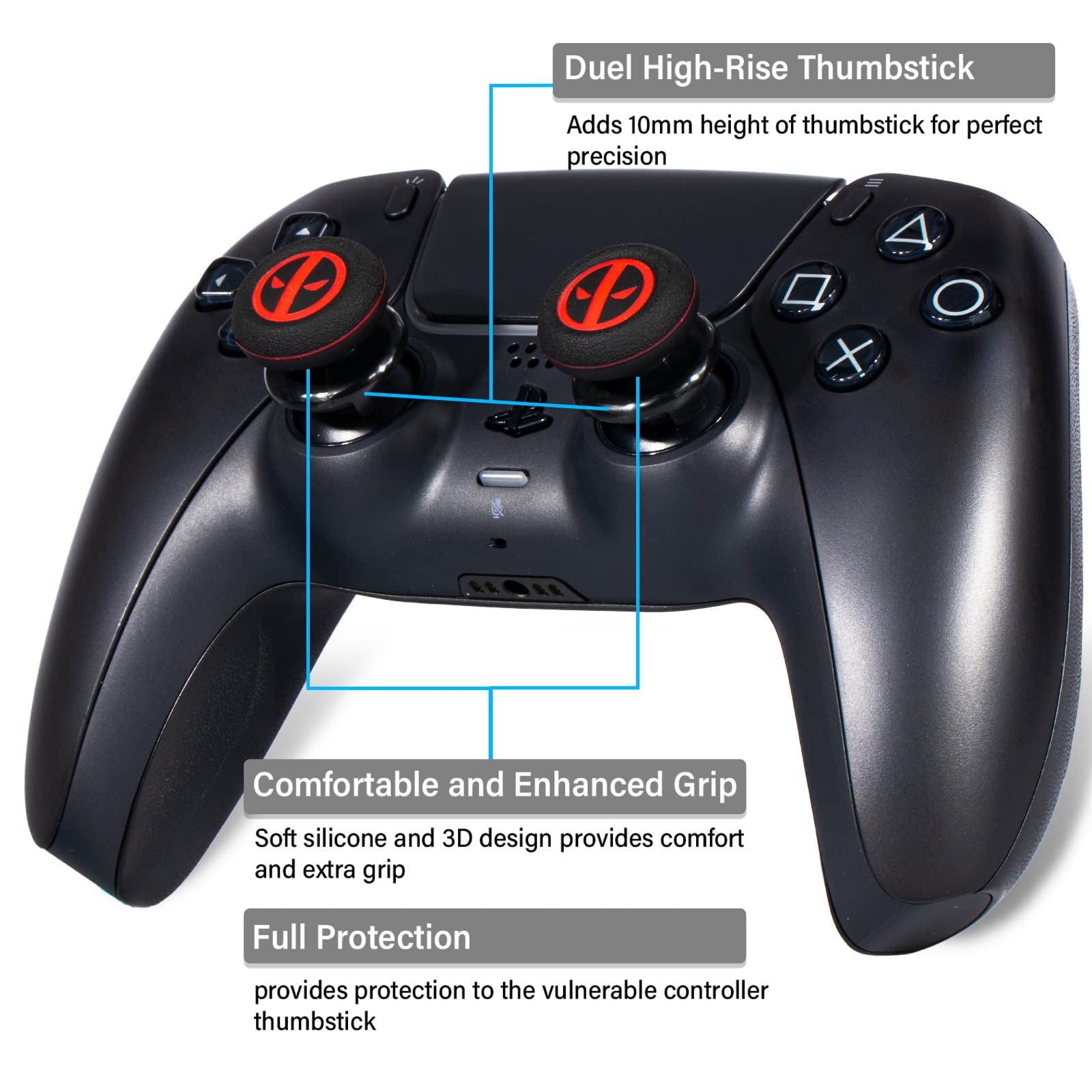 Playrealm FPS Thumbstick Extender & Printing Rubber Silicone Grip Cover 2 Sets for PS5 Dualsenese & PS4 Controller (Immortal)