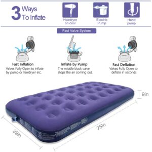 GiftWay Twin Size Camping Air Mattress - 9" Raised Inflatable Mattress Portable Comfort Flocked Blow Up Airbed with Patch Kit - Air Bed for Guests/Home/Travel/Housewarming Gifts