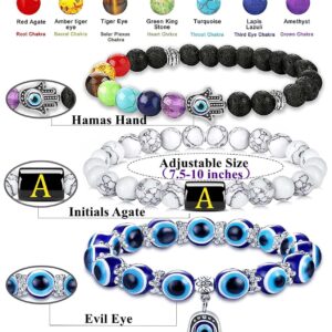 PANSHI Evil Eye Bracelets Chakra Crystal Beaded Bracelet Jewelry Ojo Protection Birthday Gifts for Women (Hamsa Hand)