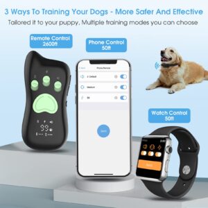 Bark Collar with Remote, Quick Charge IPX8 Waterproof Dog Shock Collar with APP, Free Combination Mode with Custom Sound,Vibration,Shock, T1sPro Include B1sPro All Functions