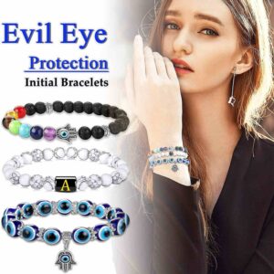 PANSHI Evil Eye Bracelets Chakra Crystal Beaded Bracelet Jewelry Ojo Protection Birthday Gifts for Women (Hamsa Hand)