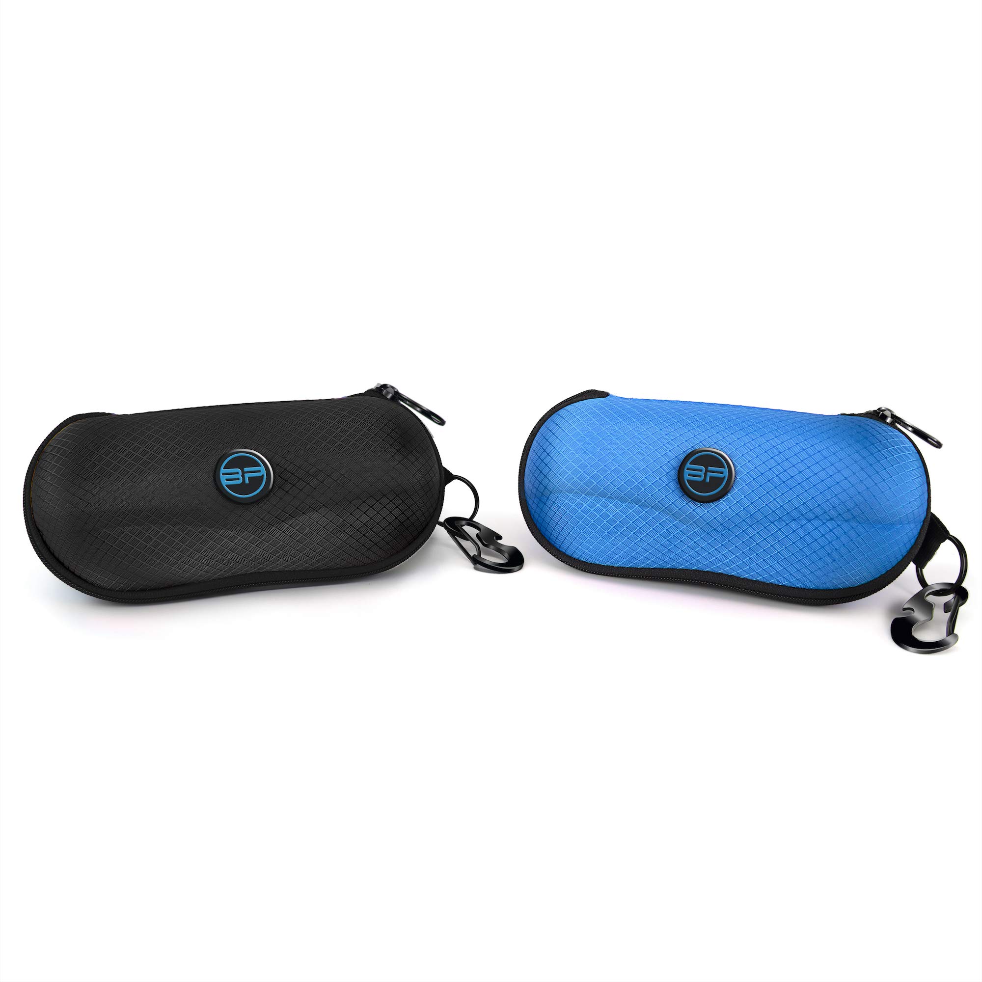 BLUPOND Sunglasses Case Semi Hard EVA Shell with Metal Hanging Hook Belt Clip Sun Glasses Storage (Black/Blue)