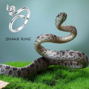 Mic Tai 925 Sterling Silver Snake Ring for Women Adjustable Thumb Jewelry Green Rings Gifts (Silver)