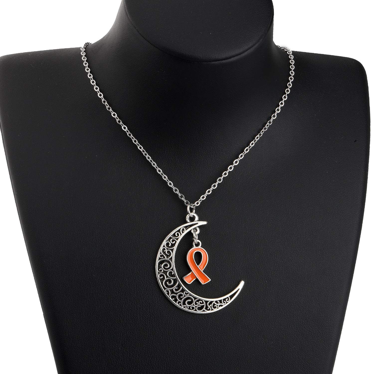 BEKECH Multiple Sclerosis MS Awareness Gift Orange Ribbon Crescent Moon Charm ADHD Awareness Necklace for MS Warrior