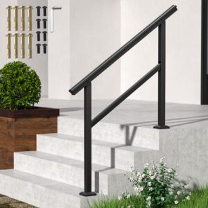 spaceeup stair handrail,44x34.8" handrails for outdoor steps fit 0 to 4 steps transitional handrail with installation kit handrail for stairs outdoor aluminum and iron stair railing,matte black