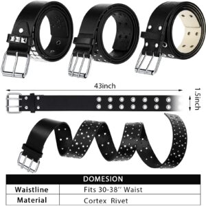 Syhood 3 Pieces Studded Belt Punk Rivet Double Grommet Belt Faux Leather Gothic Goth Black for Men Women Gift