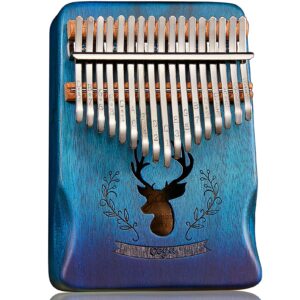 kalimba 17 key thumb piano finger piano handhold mbira premium mahogany deer pattern portable musical instrument gifts for kids amateur and beginner (gradient blue)