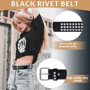 Syhood 3 Pieces Studded Belt Punk Rivet Double Grommet Belt Faux Leather Gothic Goth Black for Men Women Gift