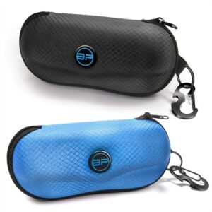 blupond sunglasses case semi hard eva shell with metal hanging hook belt clip sun glasses storage (black/blue)