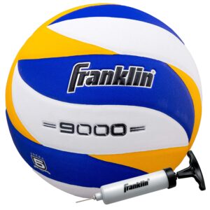 franklin sports 9000 indoor volleyball - official size and weight volleyball - advanced performance - premium soft cover and bounce - air pump included white