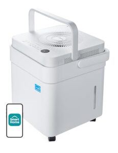 midea cube 50 pint dehumidifier for basement and rooms at home for up to 4,500 sq. ft., smart control, works with alexa (white), drain hose included, energy star most efficient 2023