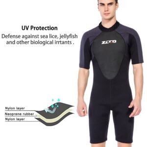 FINDSLINX Wetsuit Shorty for Men 3mm Neoprene Back Zip Wetsuit Spring for Diving Surfing Snorkeling Swimming B301BK-3XL, XXX-Large, Black