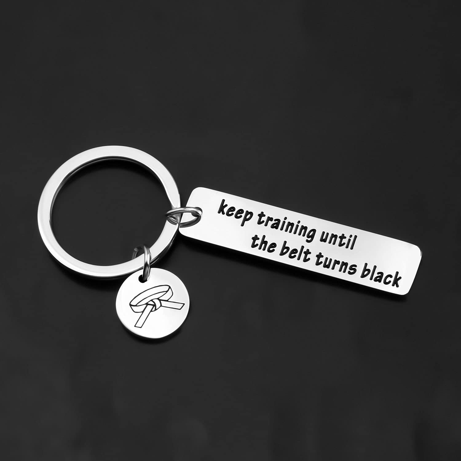 Gzrlyf Keep Training Until the Belt Turns Black Keychain Karate Gifts Martial Arts Gifts Inspirational Taekwondo Gifts (Keychain)