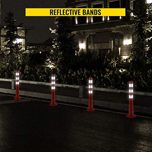 VEVOR Traffic Delineator, 6 PCS Posts Channelizer Cone, Delineator Post Kit 30” in Height, PU Traffic Post, Orange Safety Cones, Portable Spring Posts with Base, Barrier Cones with Reflective Bands