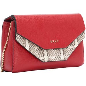 dkny women's everyday multipurpose crossbody handbag clutch sling bag, bright red/natural lisa clutch, one size us