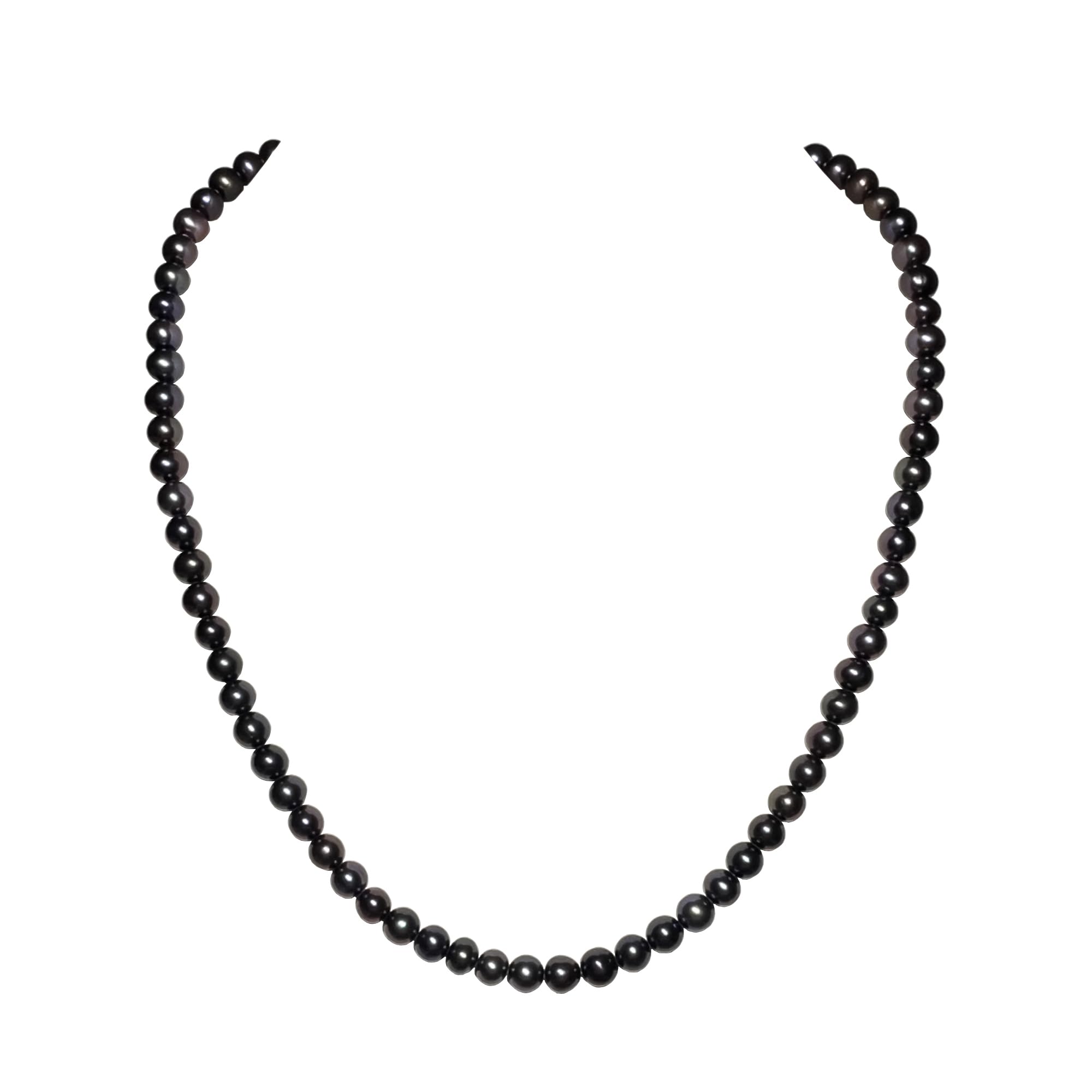 Black Freshwater Cultured Pearl Necklaces 22 Inch for Women AA Quality 8mm Black Necklace Sterling Silver Clasp - Orien Jewelry