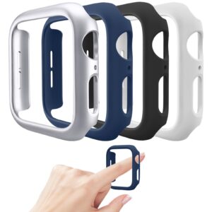 mugust 4 pack hard pc bumper case compatible with apple watch series 3 38mm without glass screen protector, scratch resistant protective frame edge cover for iwatch 38mm, silver/white/black/navy blue