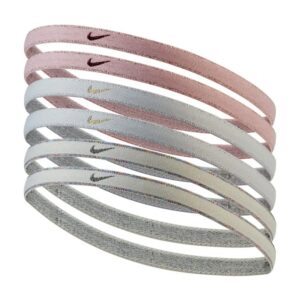 nike swoosh sport metallic haarbands (6 pack) - unisex - silver/grey/pink