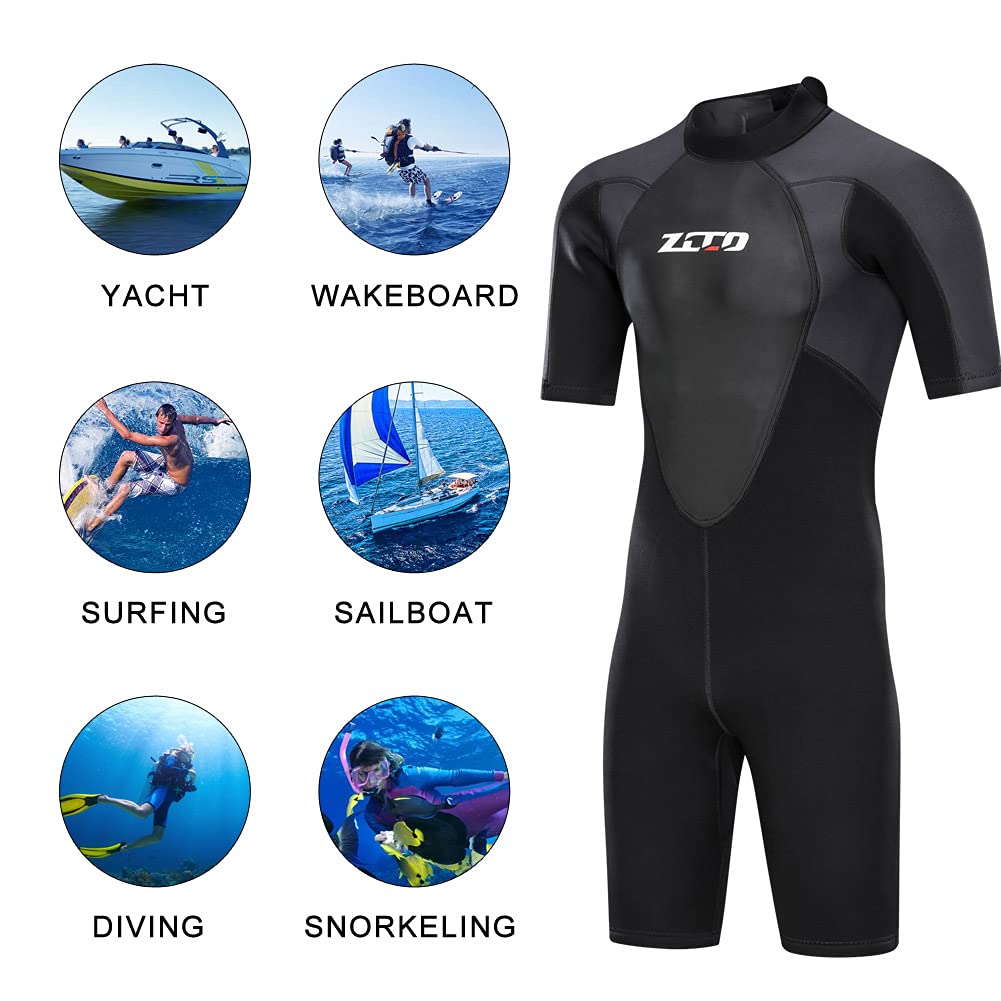 FINDSLINX Wetsuit Shorty for Men 3mm Neoprene Back Zip Wetsuit Spring for Diving Surfing Snorkeling Swimming B301BK-3XL, XXX-Large, Black