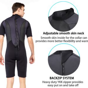 FINDSLINX Wetsuit Shorty for Men 3mm Neoprene Back Zip Wetsuit Spring for Diving Surfing Snorkeling Swimming B301BK-3XL, XXX-Large, Black