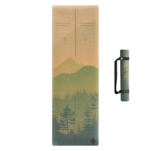 peaceful mountain satoriconcept cork yoga mat with strap,100% eco friendly cork & rubber, lightweight with perfect size (72”x24”) and 4mm thick, sweat-resistant, innovative exercise mat for hot yoga