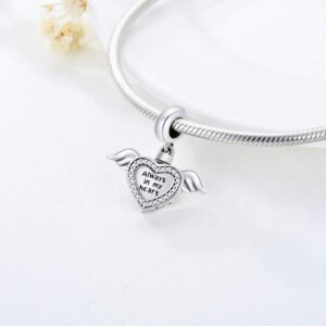 LONAGO Heart Photo Charm Cremation Keepsake Heart Urn Charm for Ashes Fit Bracelet Necklace 925 Sterling Silver Heart Shape Picture Bead Charm Gift for Women (Angel)