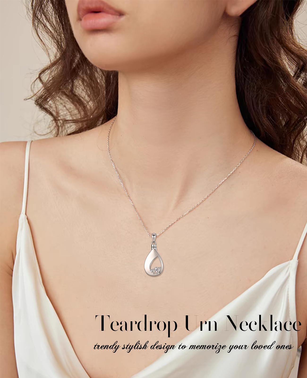 Ladytree Teardrop Urn Cremation for Ashes 925 Sterling Silver Pendant Necklace Jewelry for Women