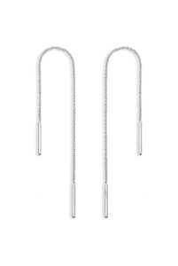 miabella 925 sterling silver or 18kt yellow gold over silver bar drop threader chain earrings for women teen made in italy (4 inches, sterling silver)